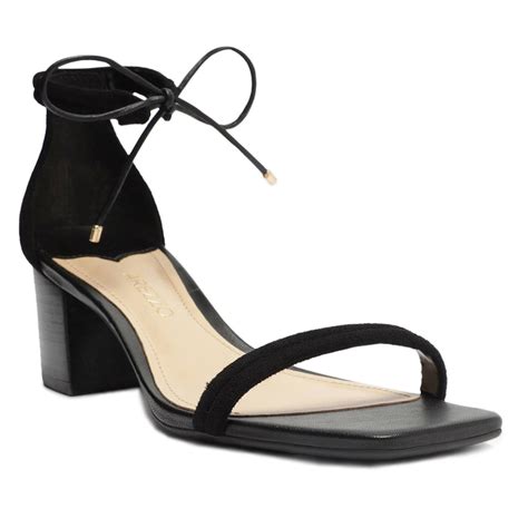 Sandália Suede Salto Bloco Amarração Arezzo Preta