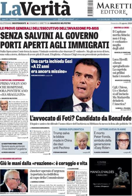 Le Prime Pagine Di Domenica Agosto Il Post