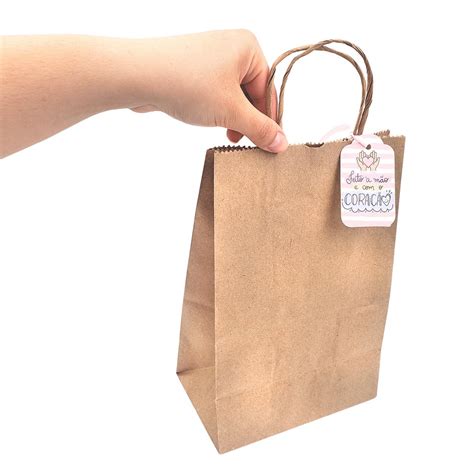 Sacola de Papel Kraft Pardo Delivery C Alça TAG de agradecimento