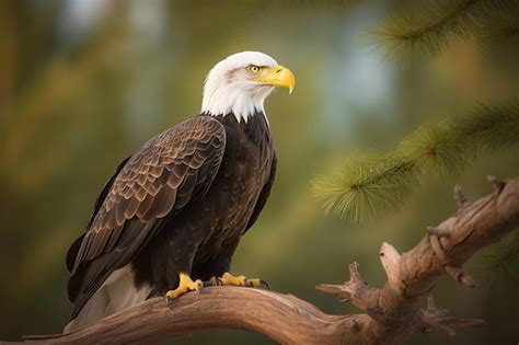 Premium Photo Bald Eagle Sitting On A Branch With A Pine Tree In The