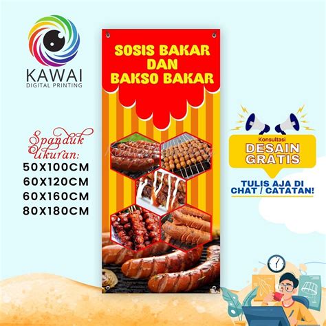 Jual Spanduk Banner MMT Jualan Sosis Bakar Dan Baso Bakar Ukuran 60x160