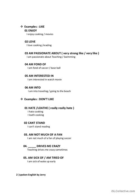 Likes And Dislikes English ESL Worksheets Pdf Doc