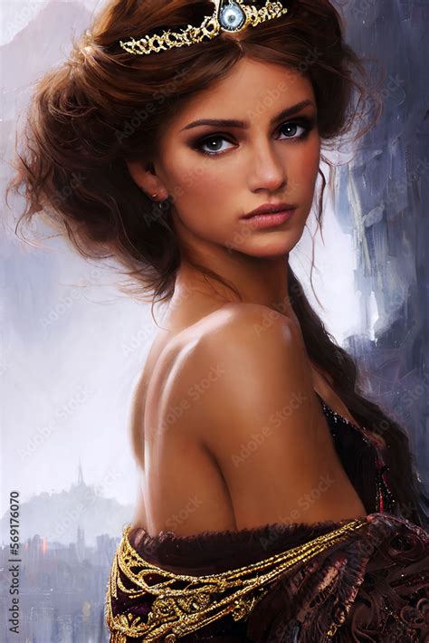 Oil Painting Portrait Of An Ancient Female Princess Showing Naked