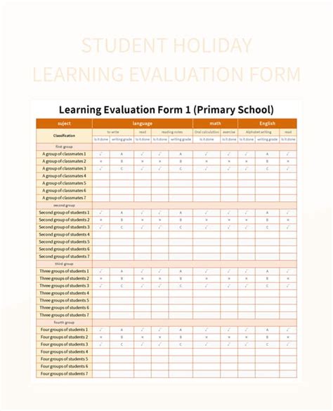 Student Holiday Learning Evaluation Form Excel Template And Google