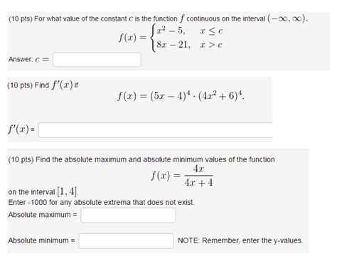 solved for what value of the constant c is the function f