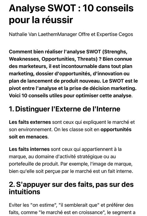 10 conseils pour réussir son analyse SWOT Analyse SWOT 10 conseils