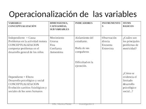 Pptx Operacionalizaci N De Las Variables Msc Monica Palate