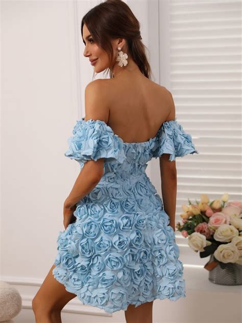 Vestido De Hombros Descubiertos De Malla En Contraste Aplique Moda De