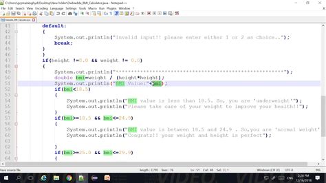 bmi calculation using java youtube