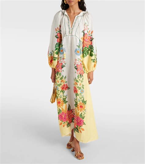 Farm Rio Bloom Garden Embroidered Linen Maxi Dress Farm Rio