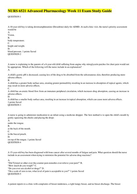NURS 6521 Advanced Pharmacology Week 11 Exam Study Guide Browsegrades