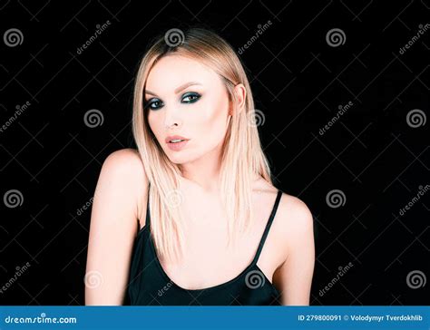 Smoky Eyes Makeup Dark Eyelids Woman With Beautiful Fashion Make Up Stock Image Image Of