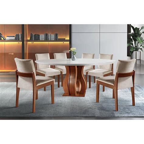 Conjunto Sala De Jantar Mesa Nuance Redonda Tampo Vidro Mdp