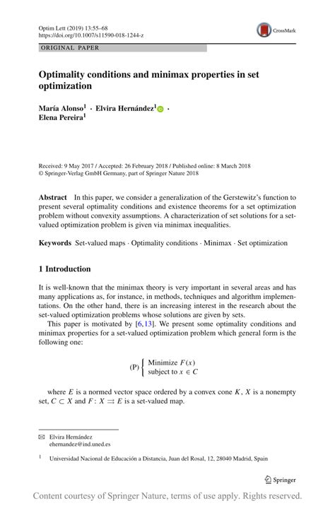 optimality conditions and minimax properties in set optimization request pdf