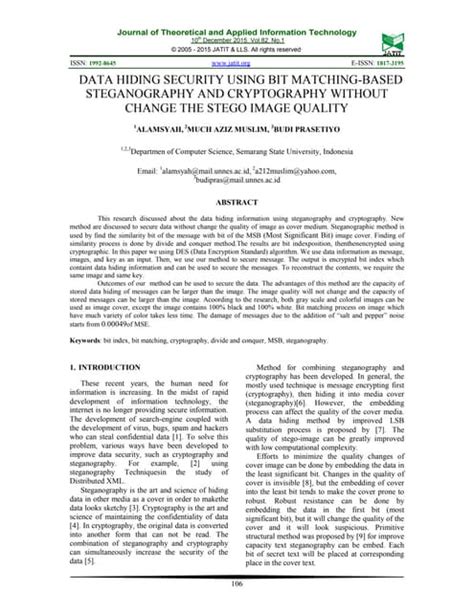 journal data hiding security using bit matching based steganography and cryptography without