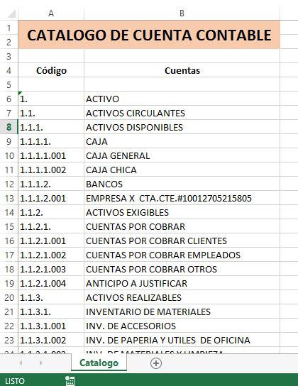 Catalogo De Cuentas Ejemplo En Excel Nuevo Ejemplo