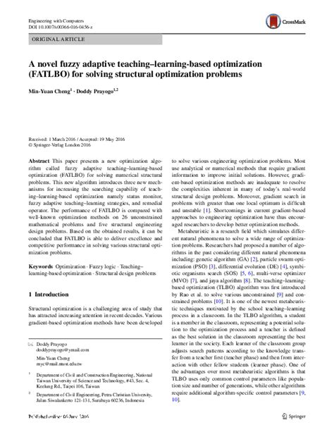 pdf a novel fuzzy adaptive teaching learning‑based optimization fatlbo for solving