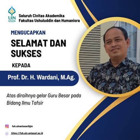 Selamat Sukses Kepada Prof Dr H Wardani M Ag Guru Besar FUH Di