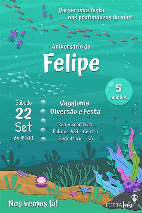 Convite Fundo Do Mar para Editar Grátis
