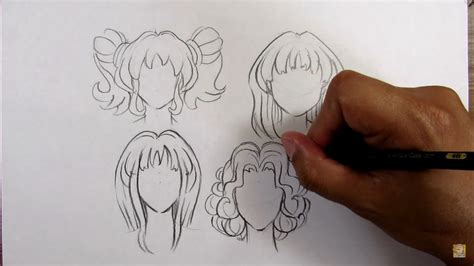 Como desenhar cabelo feminino Mangá 4 tipos