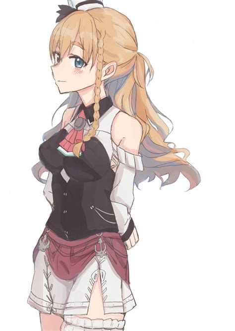 Safebooru Anchor Arms Behind Back Bangs Bare Shoulders Blonde Hair Blue Eyes Blush Braid