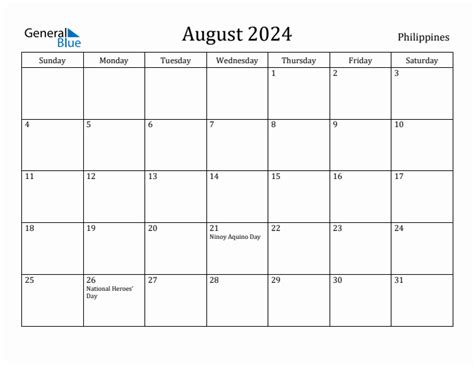 Calendar August 2024 Philippines Gipsy Kaitlin
