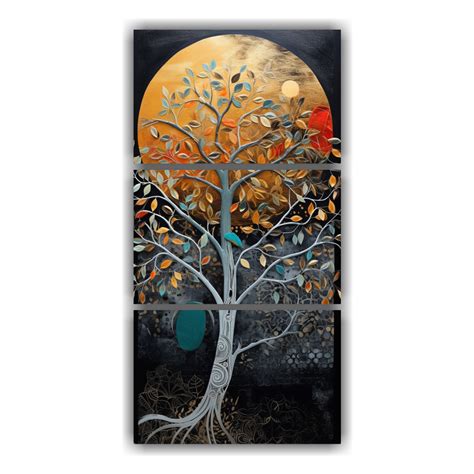 Cuadro Estilo Galería Con árbol En Colores Vibrantes Y Plateados