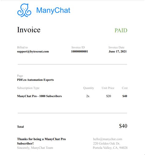 how to parse a manychat invoice using document parser