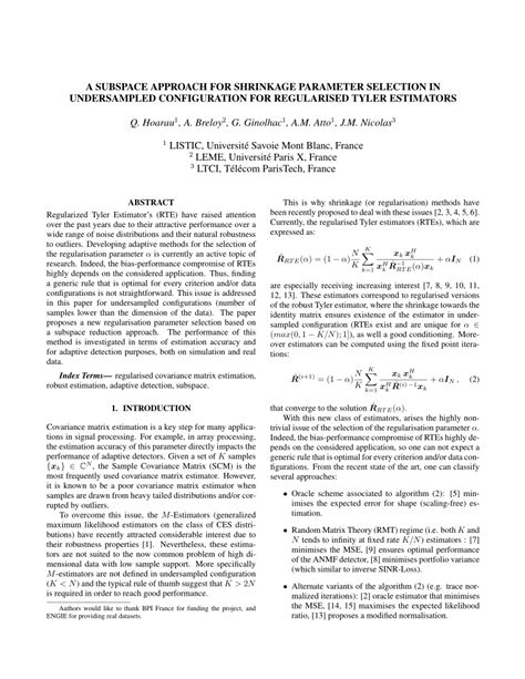 pdf a subspace approach for shrinkage parameter selection in undersampled configuration for