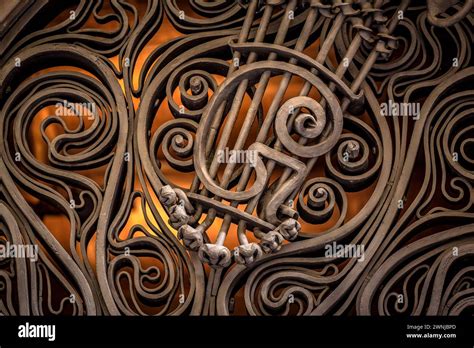 Doors with wrought iron in the Güell palace the work of Antoni Gaudí