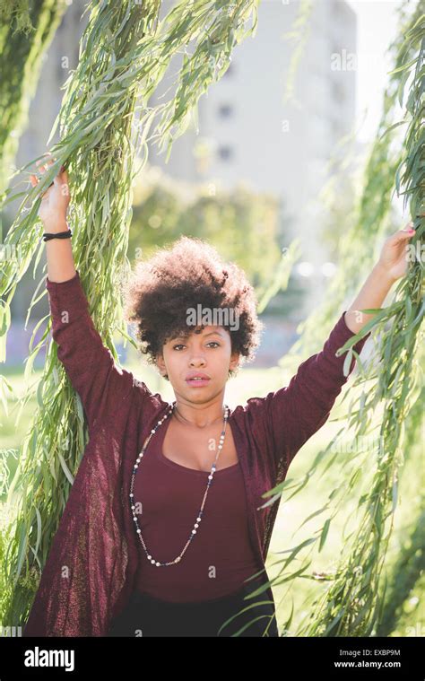Beautiful Black Curly Hair African Woman In Town Stock Photo Alamy
