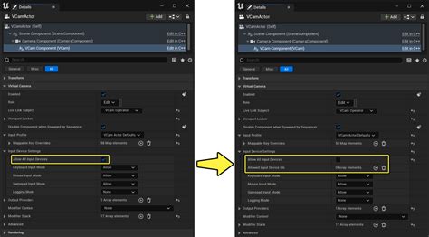 controlling inputs to virtual camera controls in unreal engine unreal engine 5 2 documentation