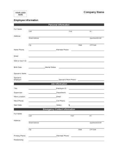Employee Information Fillable Form Printable Forms Free Online