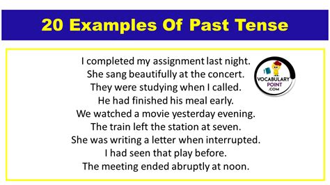 20 Examples Of Past Tense Vocabulary Point