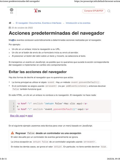 acciones predeterminadas del navegador pdf script java hipervínculo