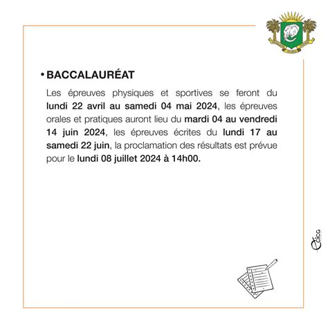 Côte d Ivoire Calendrier des Examens 2024 CEPE BEPC et BACCALAURÉAT