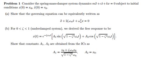 Solved Consider The Spring Mass Damper System Dynamics Mx Chegg