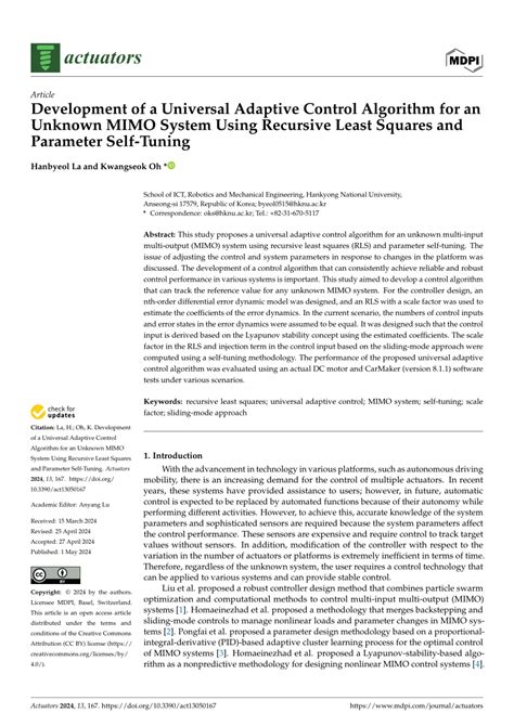 pdf development of a universal adaptive control algorithm for an unknown mimo system using