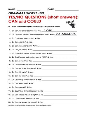 Fillable Online YES NO QUESTIONS Short Answers CAN And COULD All
