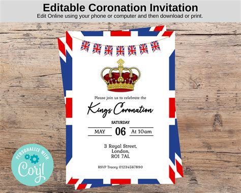 Editable Invitation For The Kings Coronation Royal Celebration Invite