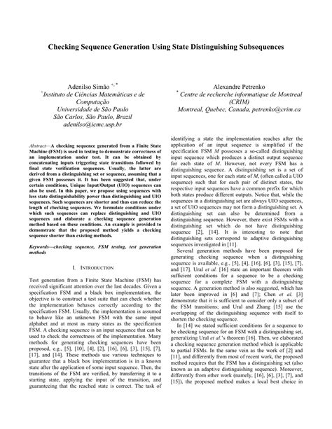 pdf checking sequence generation using state distinguishing subsequences