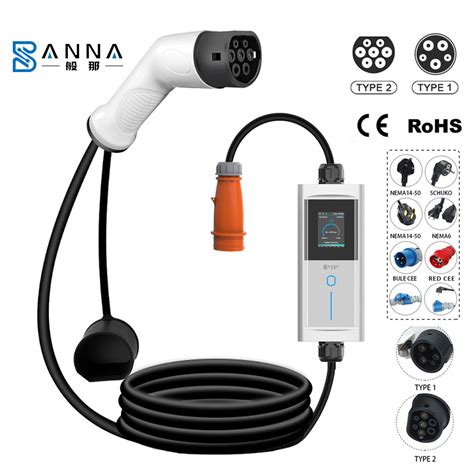 Type 2 Portable EV Charger 3pin Cee Plug EV Charger Box Evse China