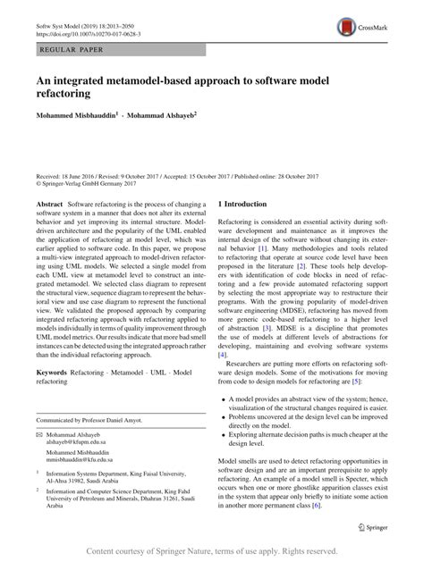 an integrated metamodel based approach to software model refactoring request pdf