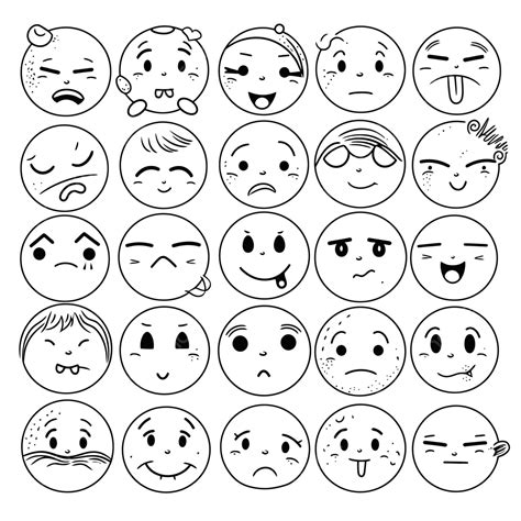 Blatt Mit Zeichnungen Verschiedener Emoticons Umrissskizze Vektor