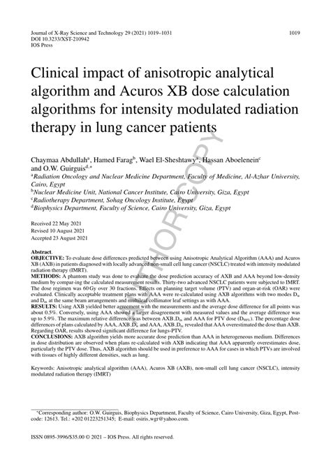 pdf clinical impact of anisotropic analytical algorithm and acuros xb dose calculation
