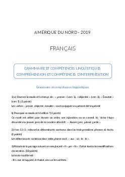 Brevet de Français Amérique du Nord 2019 Corrigé AlloSchool