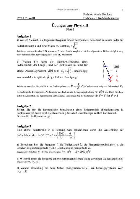 Phys II blatt 1 Physik 2 Übung Übungen zur Physik II Blatt 1 1