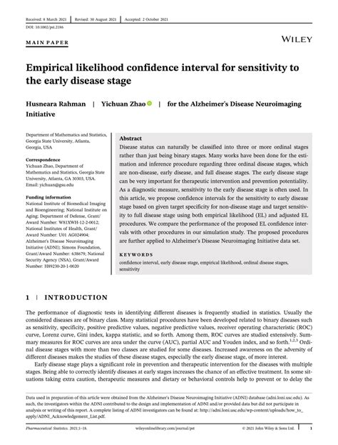 pdf empirical likelihood confidence interval for sensitivity to the early disease stage
