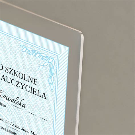 Świadectwo dla najlepszego nauczyciela niebieskie Wydruk na szkle