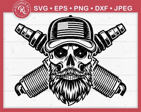 Spark Plug Svg Bearded Skull With Hat Svg Bearded Skull Spark Plug